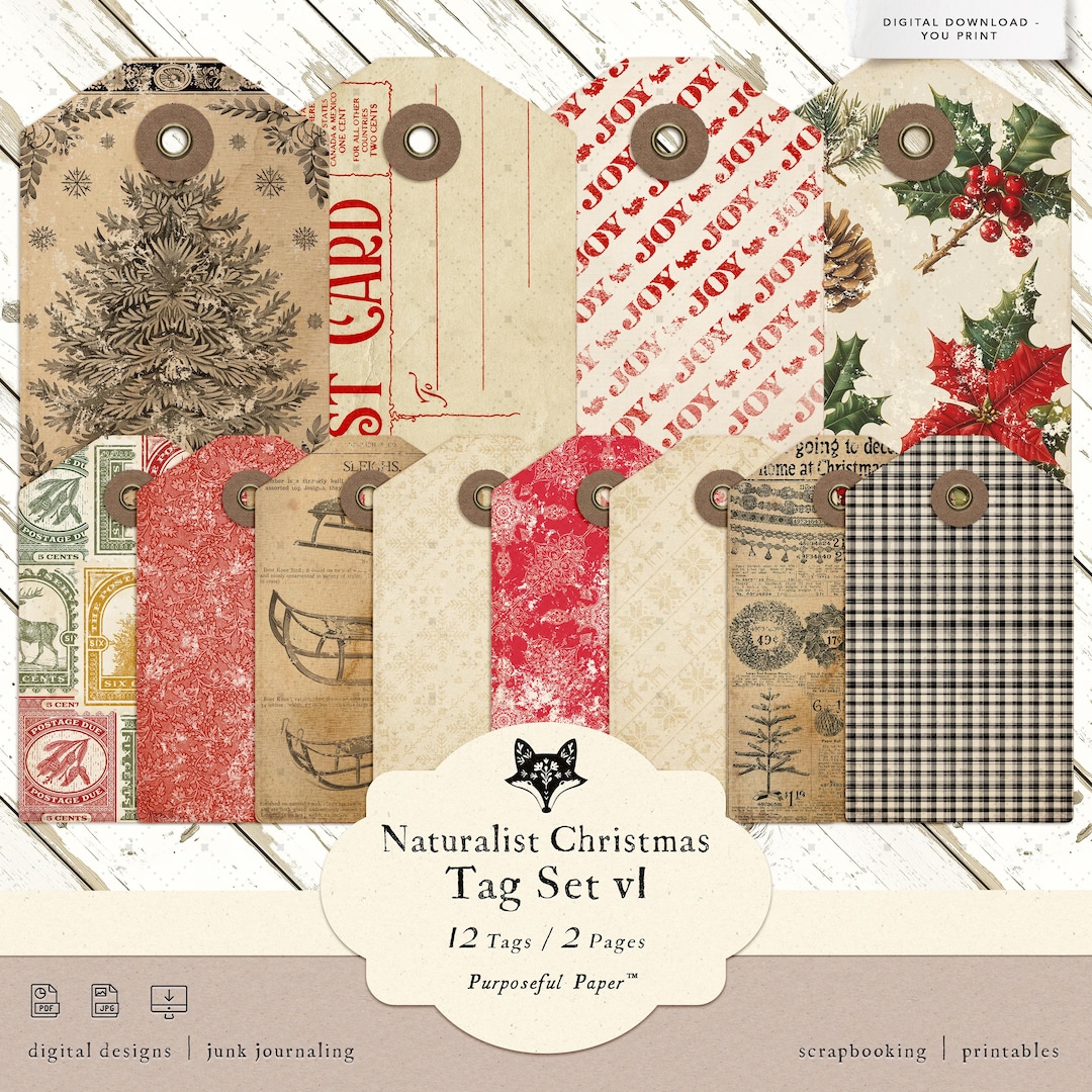 Naturalist Christmas Tags V1 | Printable Vintage Holiday Junk Journal ...