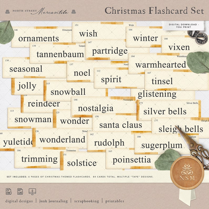 84-mega Pack Christmas Flashcards, Antiqued, Winter, Traditional, Junk ...