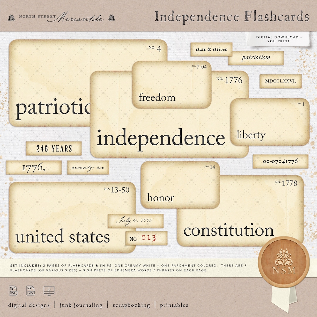 Independence Day Flashcards, Snippets, Patriotic, Antiqued, July 4th ...