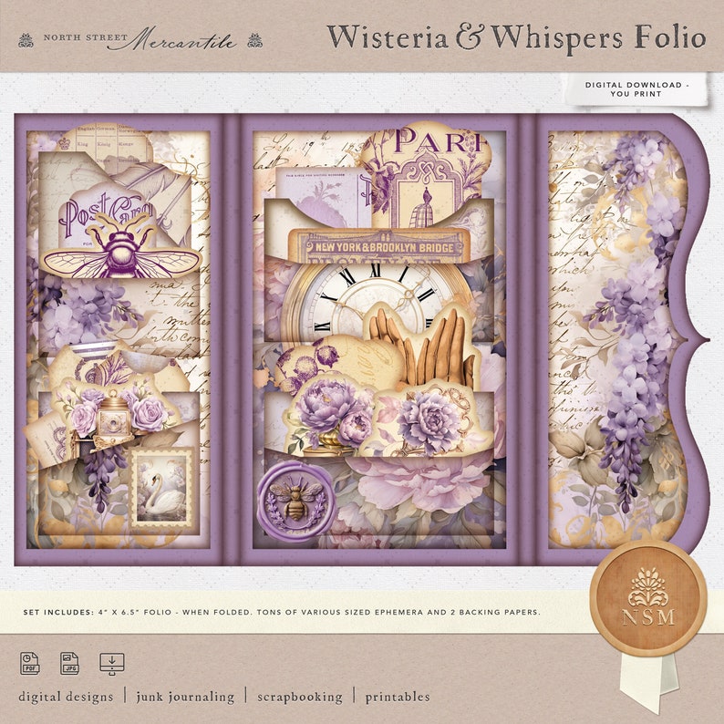Wisteria & Whispers Pocket Folio Set, Regency Era Lavender, Junk ...