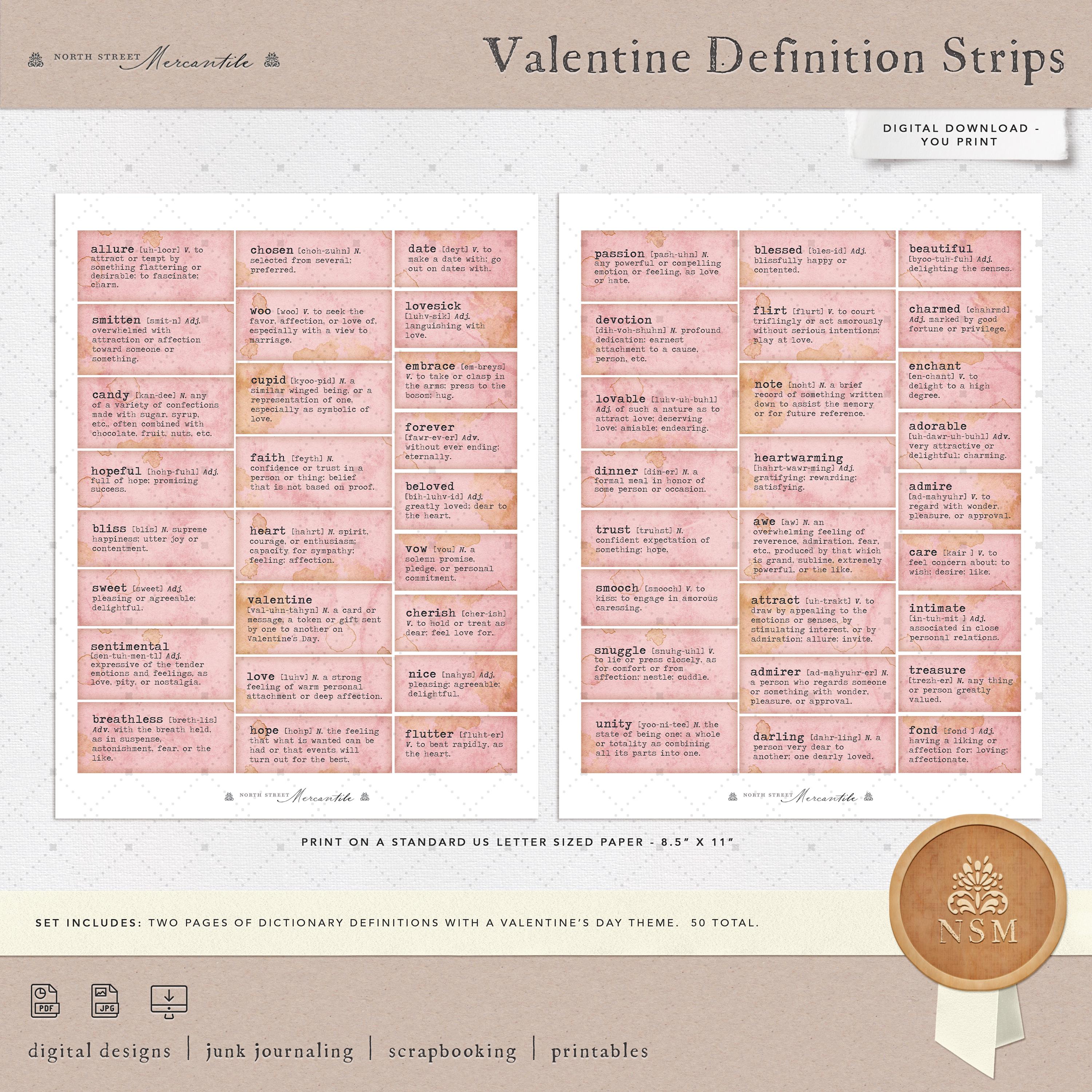 Valentine Dictionary Words, Printable Junk Journal Ephemera, Grunge ...