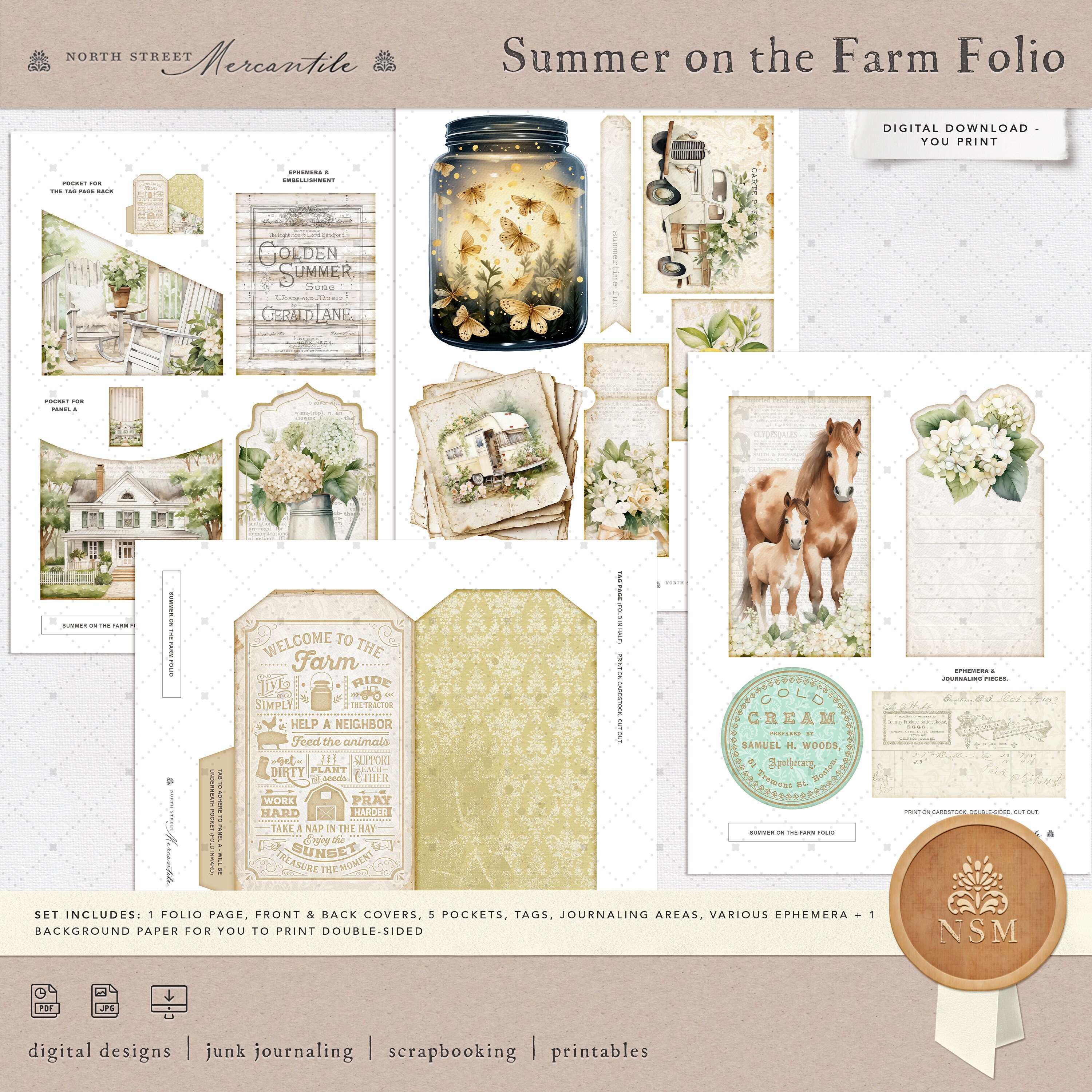 Summer on the Farm Folio Set, Farmhouse, Floral, Junk Journal Kit ...