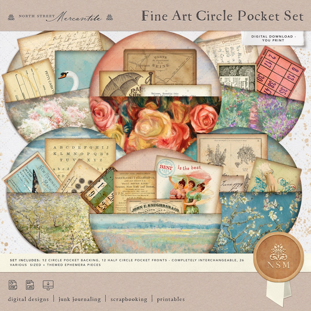 Fine Art Pocket Set 100 Combos, Loaded Pockets, Junk Journal Kit, Printable Ephemera, Papers ...