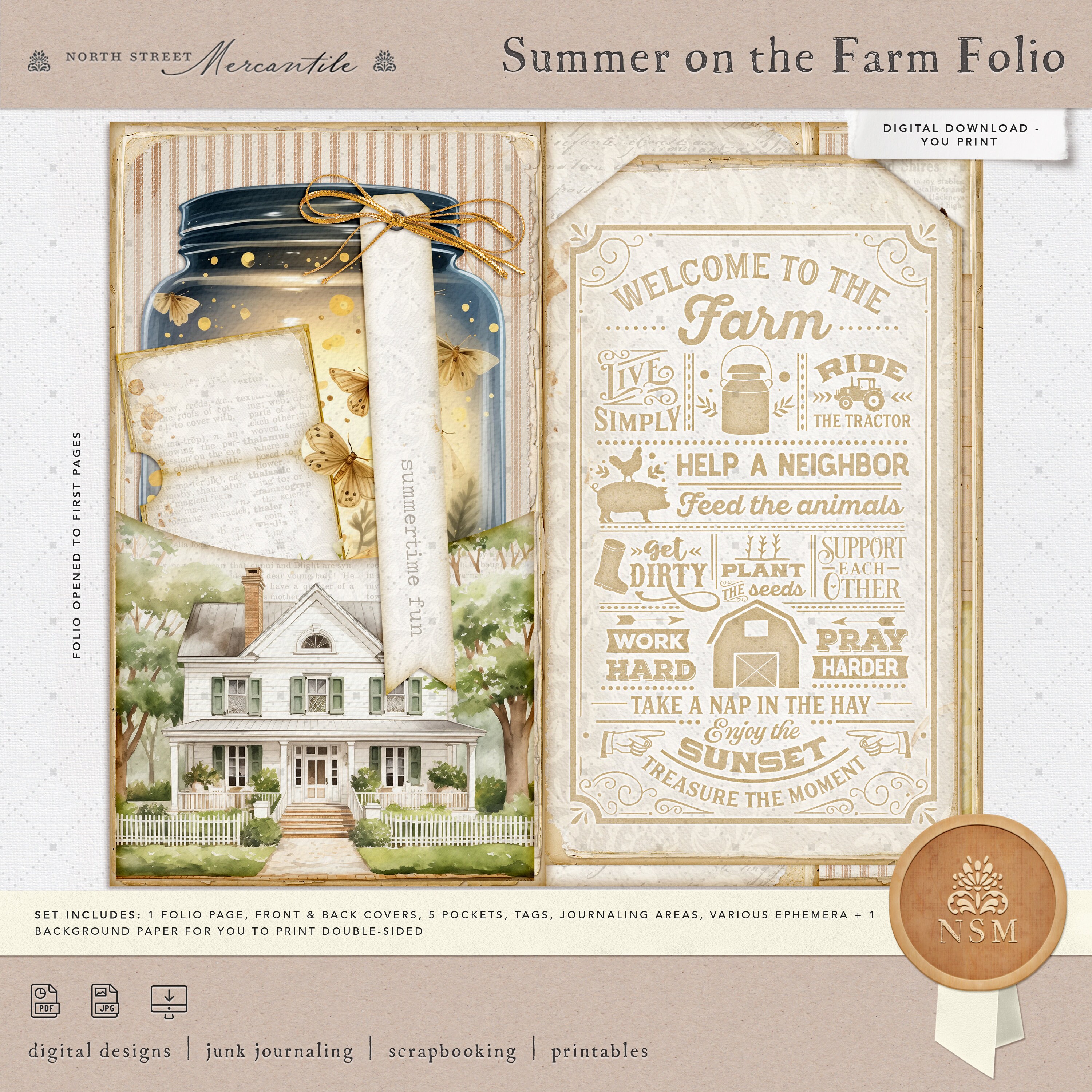 Summer on the Farm Folio Set, Farmhouse, Floral, Junk Journal Kit ...
