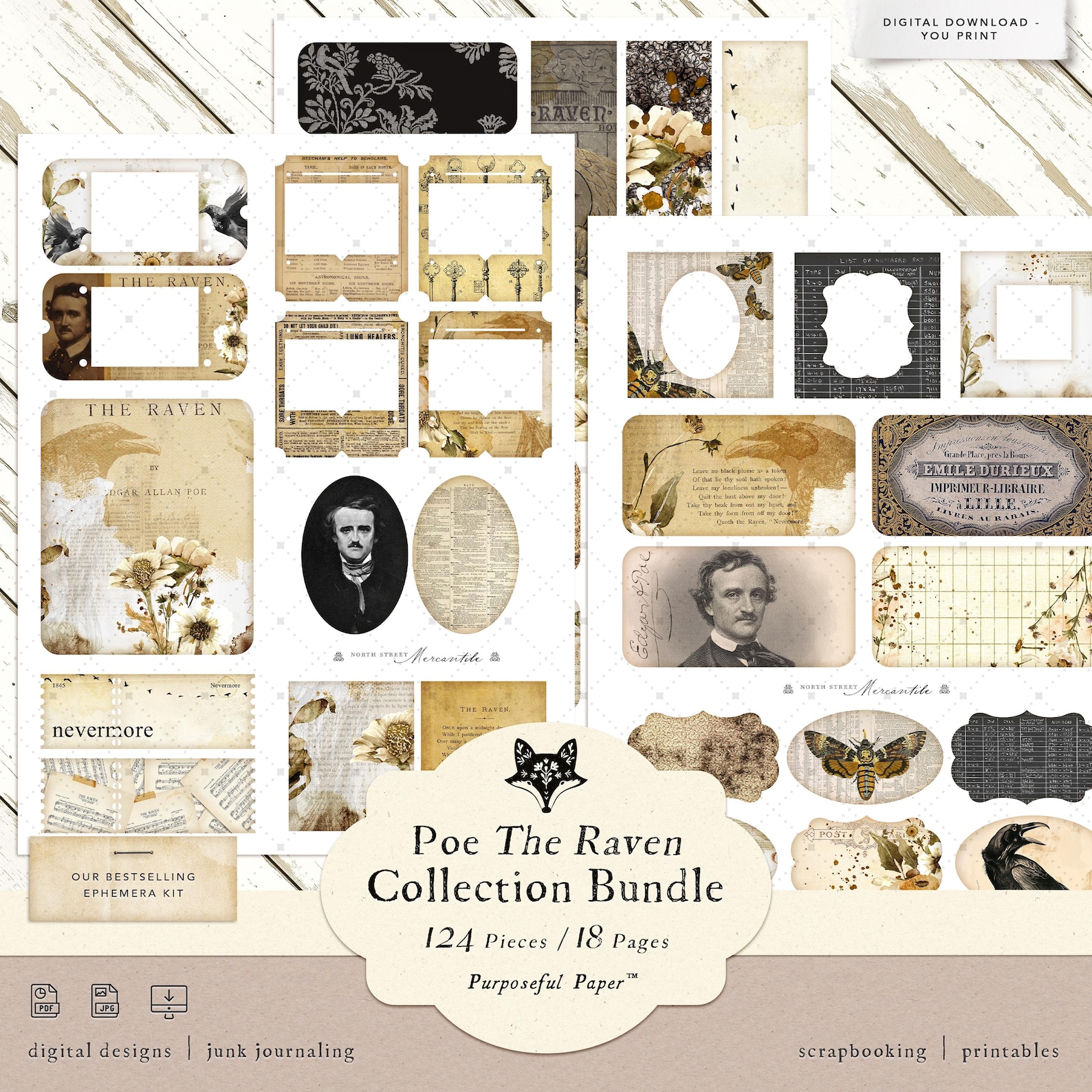 Poe the Raven Collection Bundle | 7 Printable Junk Journal Kits | 124 ...