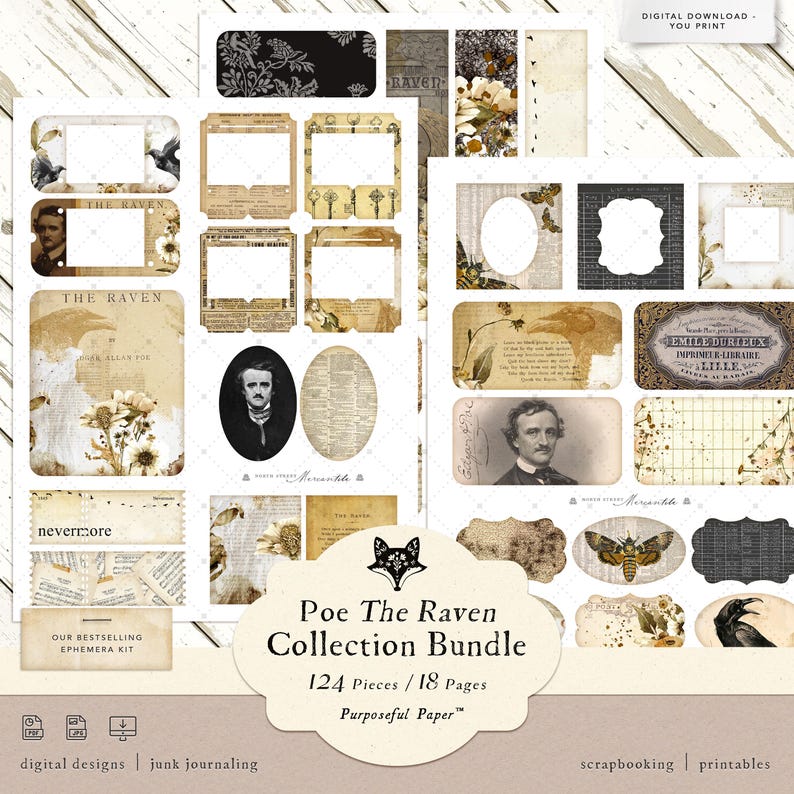 Poe the Raven Collection Bundle | 7 Printable Junk Journal Kits | 124 ...
