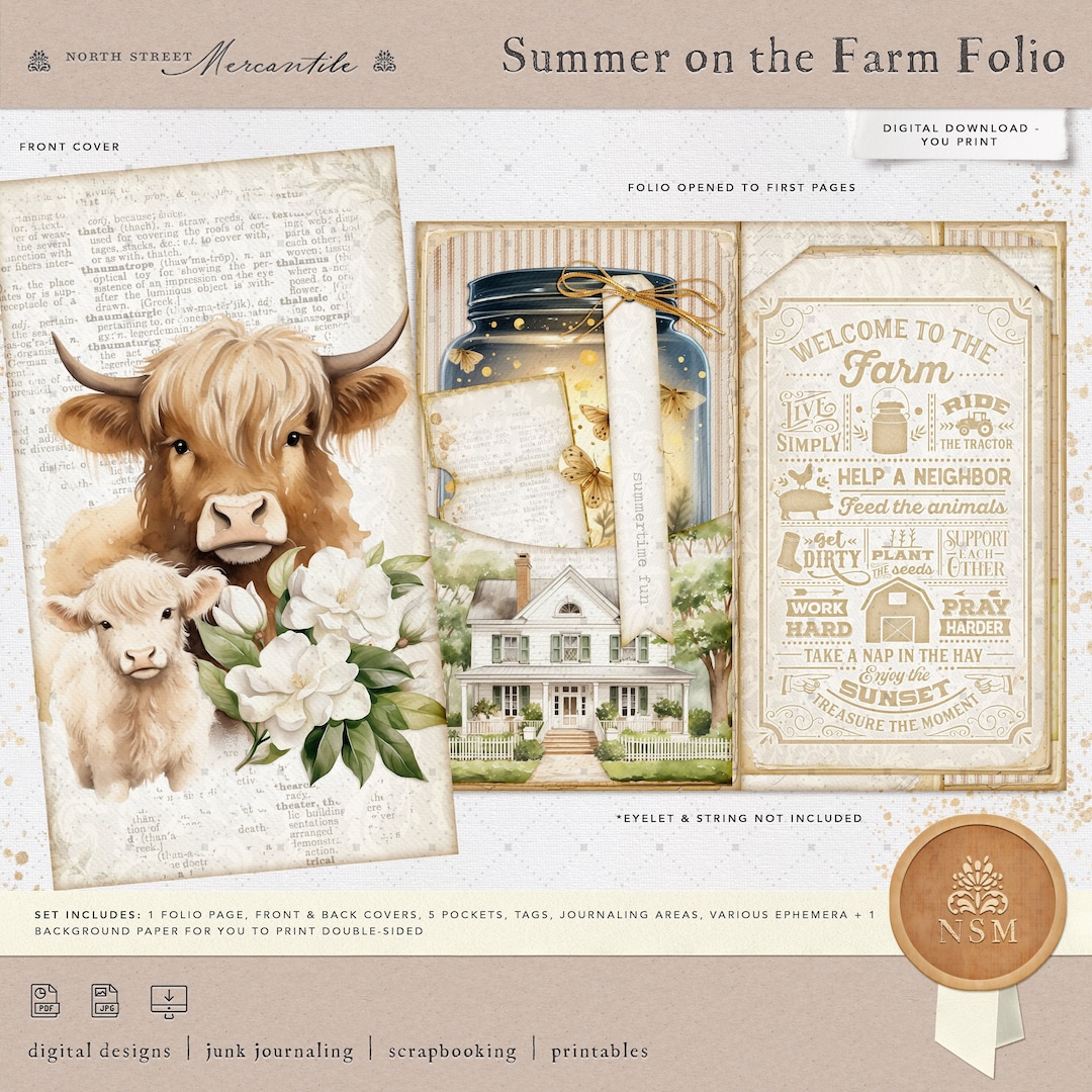 Summer on the Farm Folio Set, Farmhouse, Floral, Junk Journal Kit ...
