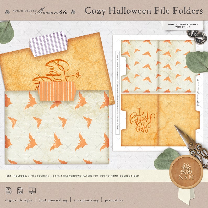 Halloween Mini File Folders, Ticking Stripes, Junk Journal Kit ...