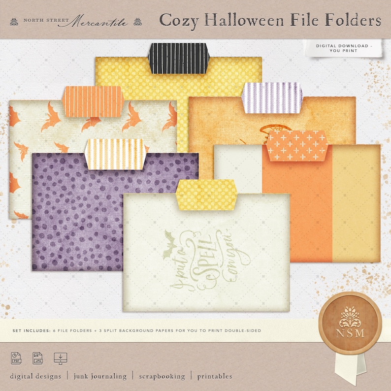 Halloween Mini File Folders, Ticking Stripes, Junk Journal Kit ...
