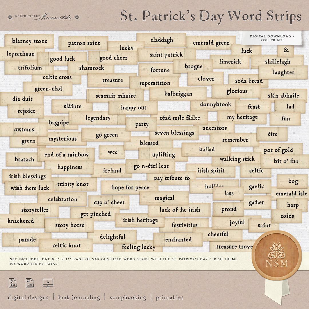 Vintage Irish Word Strips - St. Patrick’s Day Ephemera - Aged Junk ...