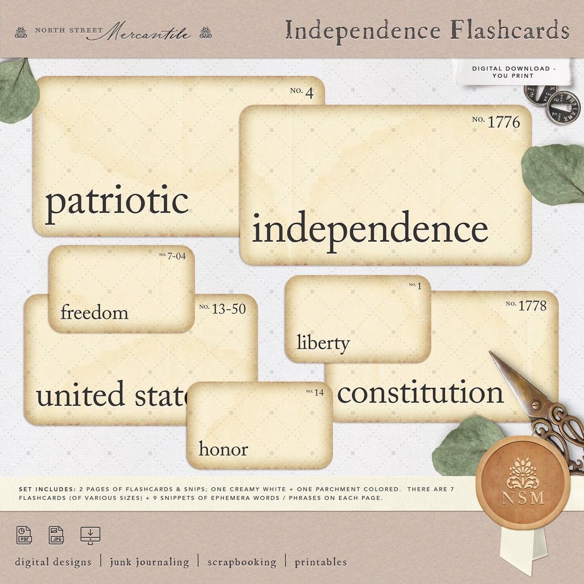Independence Day Flashcards, Snippets, Patriotic, Antiqued, July 4th ...