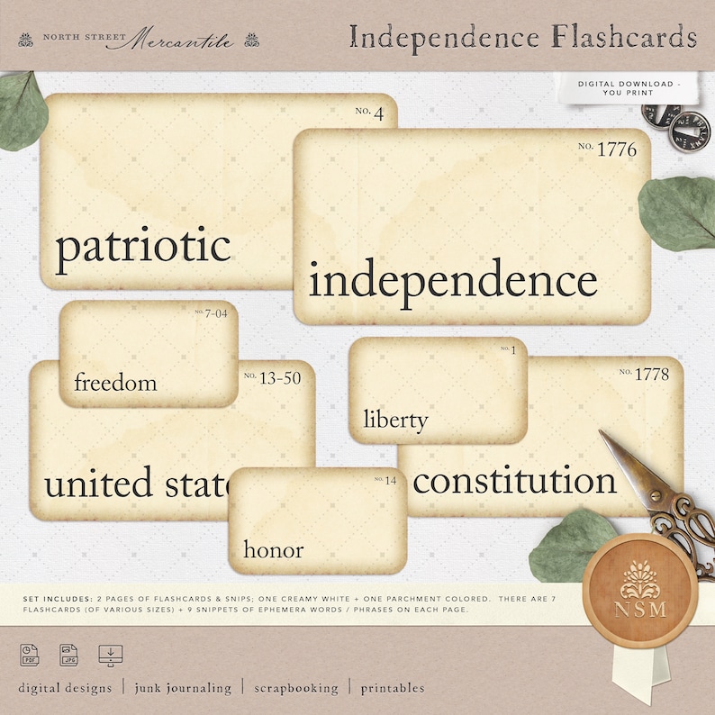 Independence Day Flashcards, Snippets, Patriotic, Antiqued, July 4th ...