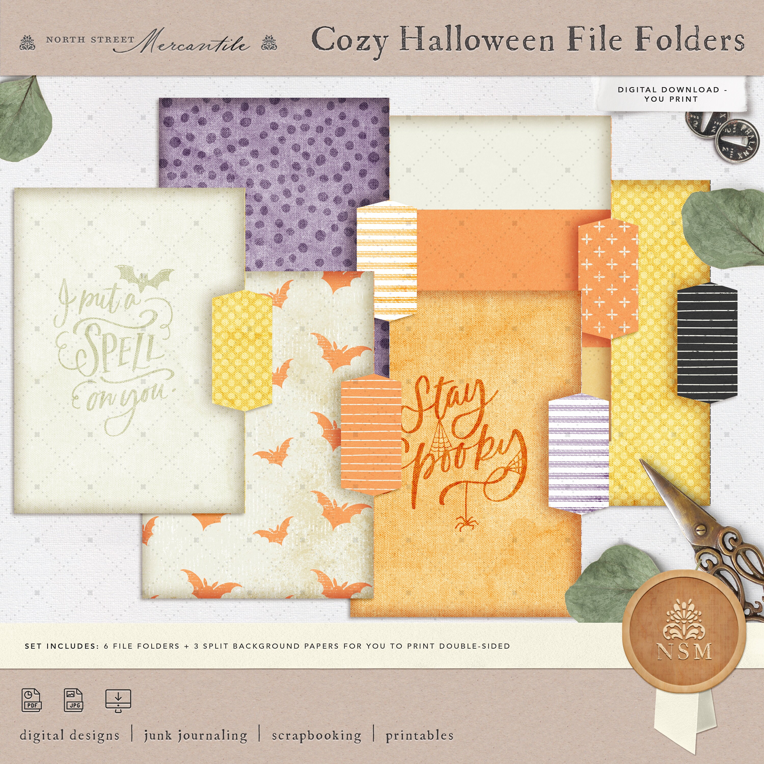 Halloween Mini File Folders, Ticking Stripes, Junk Journal Kit ...