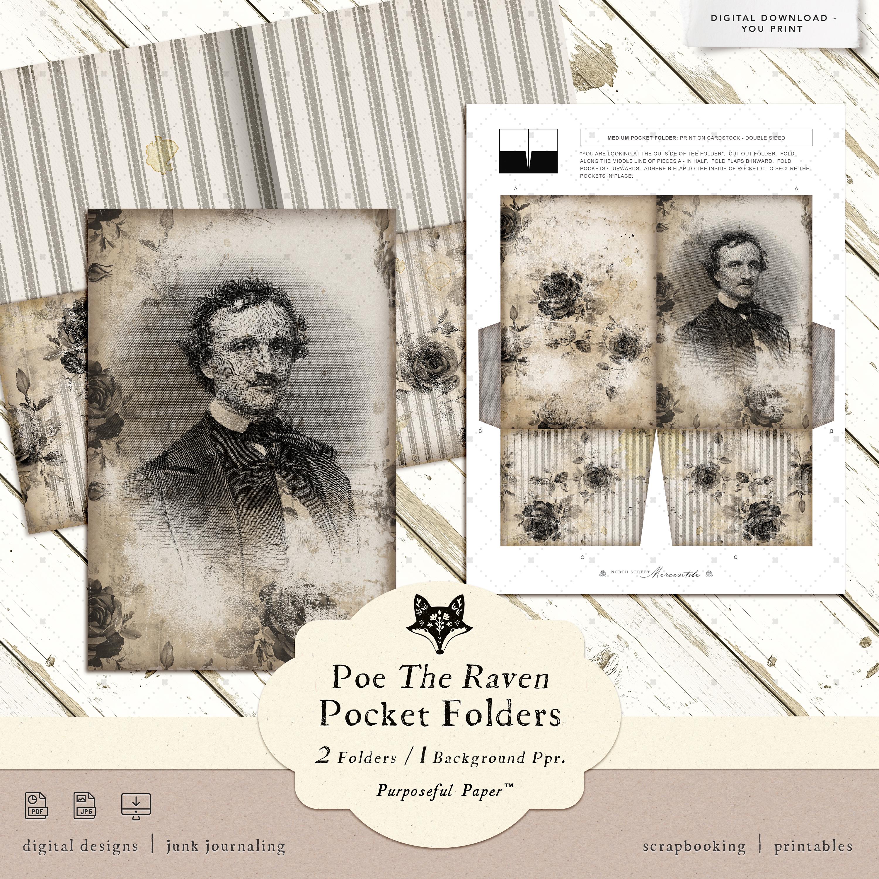 Poe the Raven Pocket Folders | Printable Gothic Junk Journal Kit | 2 ...