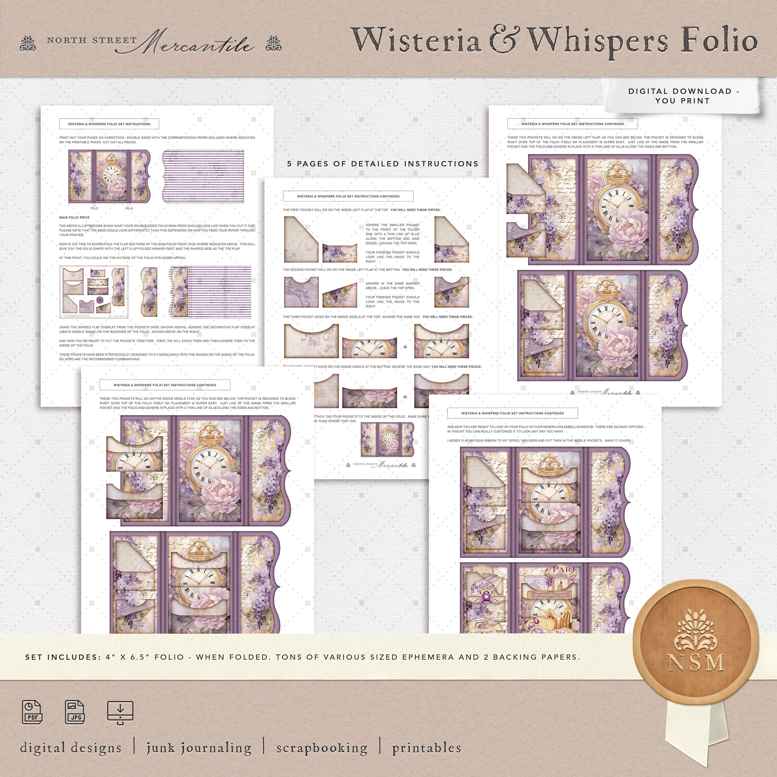 Wisteria & Whispers Folio Set, Regency Era Lavender, Junk Journal Kit ...