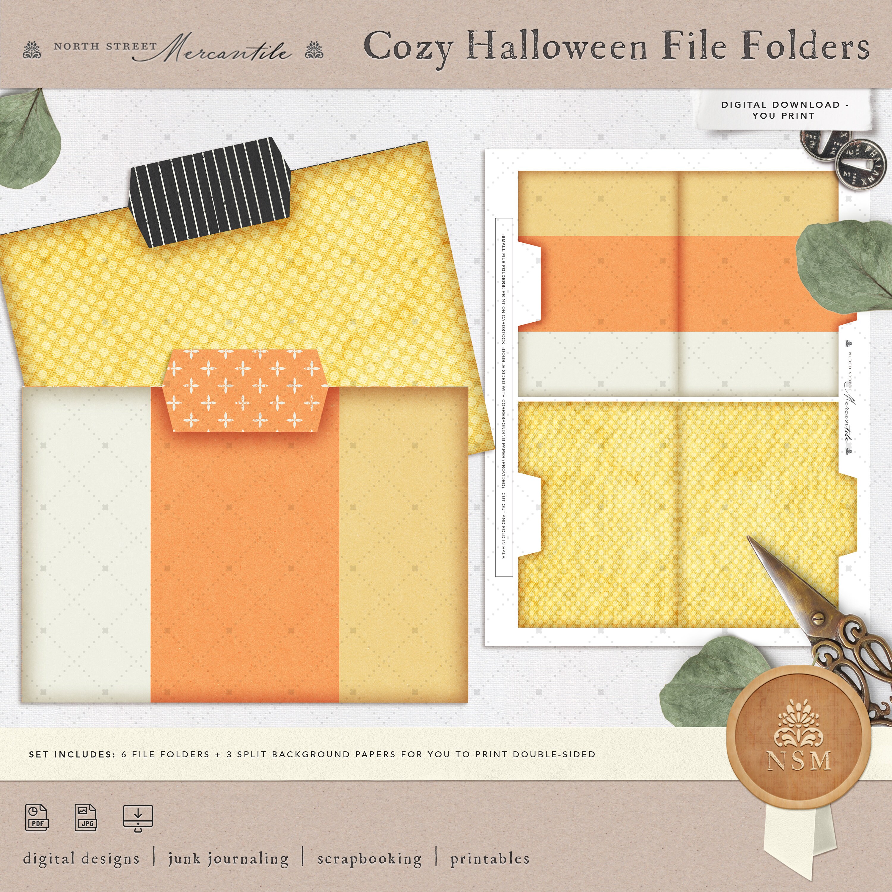 Halloween Mini File Folders, Ticking Stripes, Junk Journal Kit ...