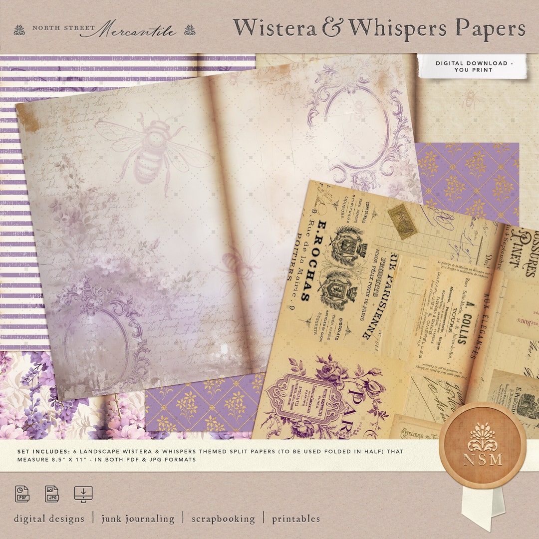 Wisteria & Whispers Paper Set, Regency Era Lavender, Junk Journal ...