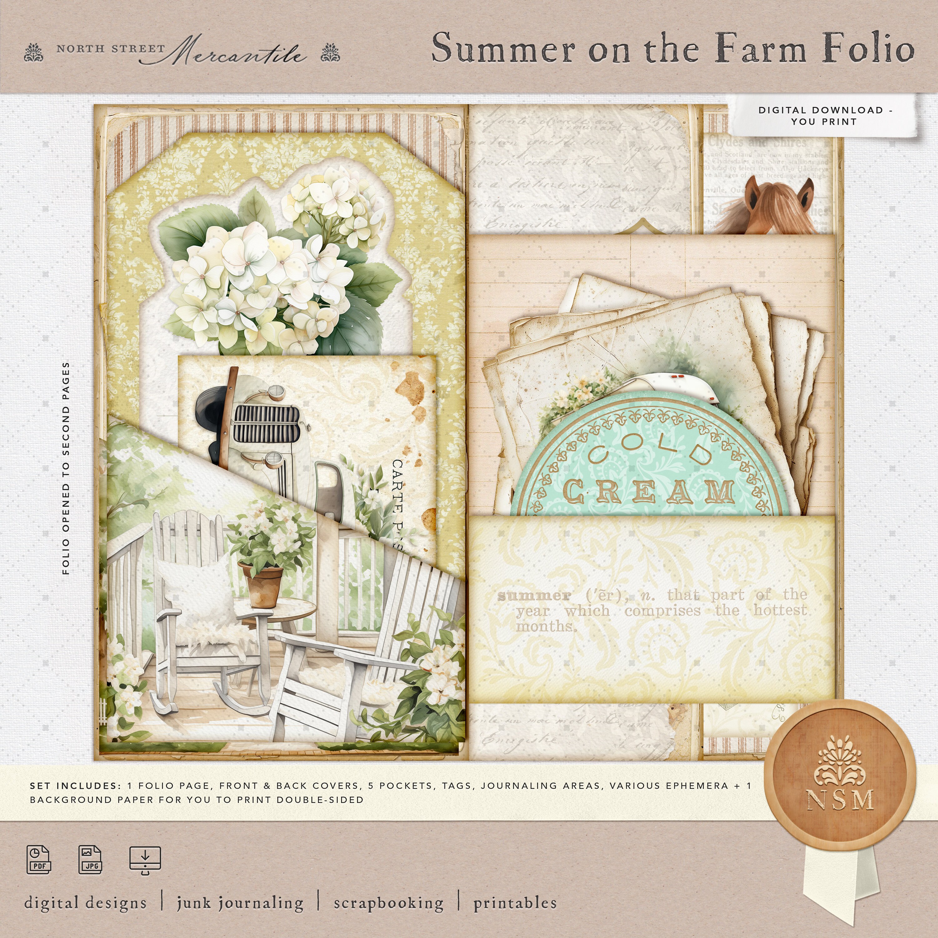 Summer on the Farm Folio Set, Farmhouse, Floral, Junk Journal Kit ...