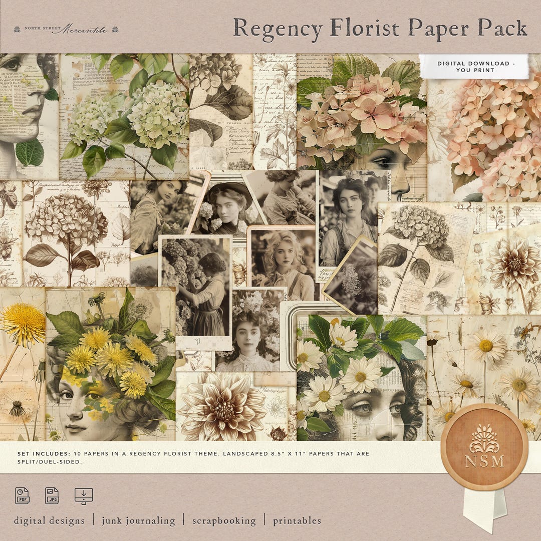 Regency Florist Junk Journal Papers - Vintage Floral Ephemera ...