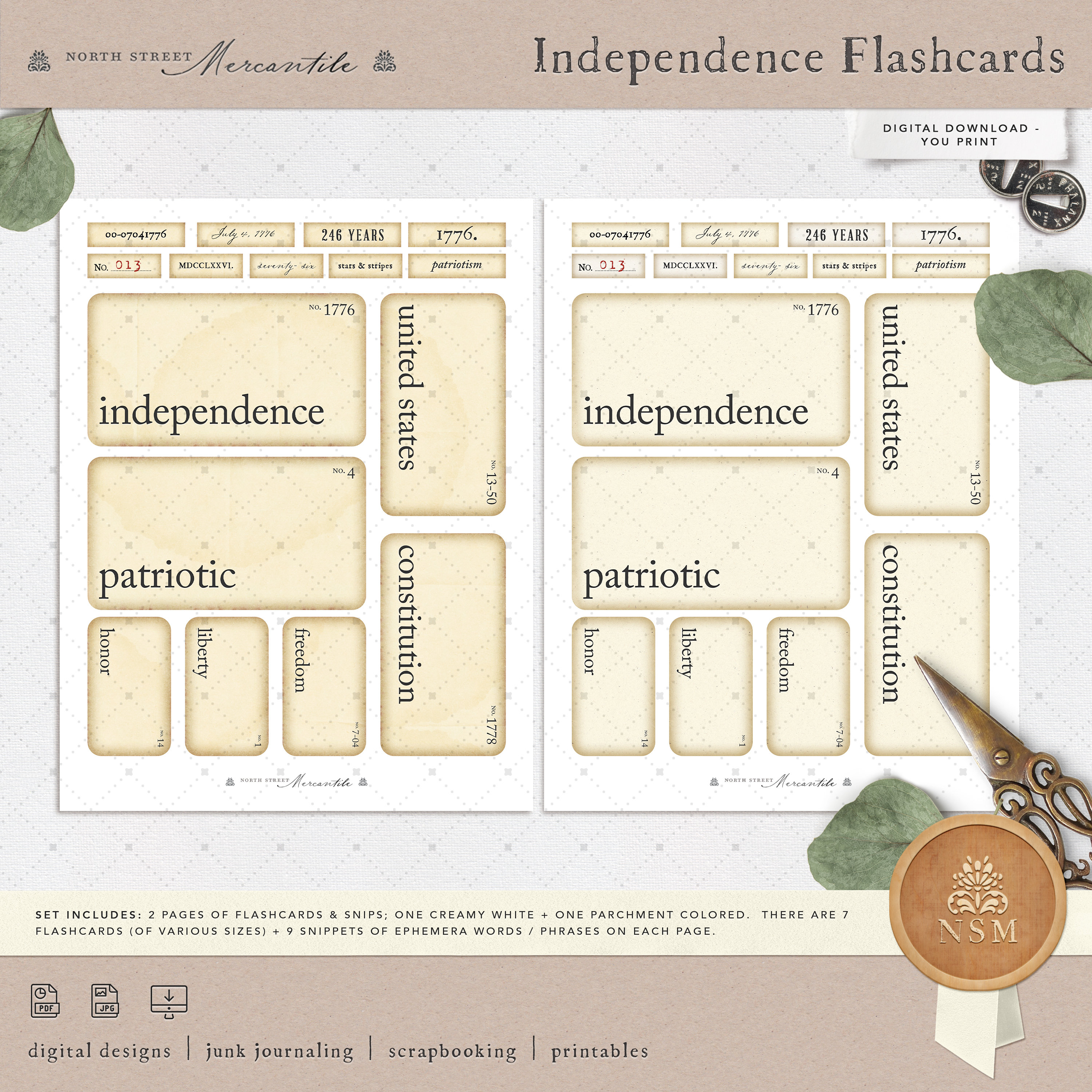 Independence Day Flashcards, Snippets, Patriotic, Antiqued, July 4th ...