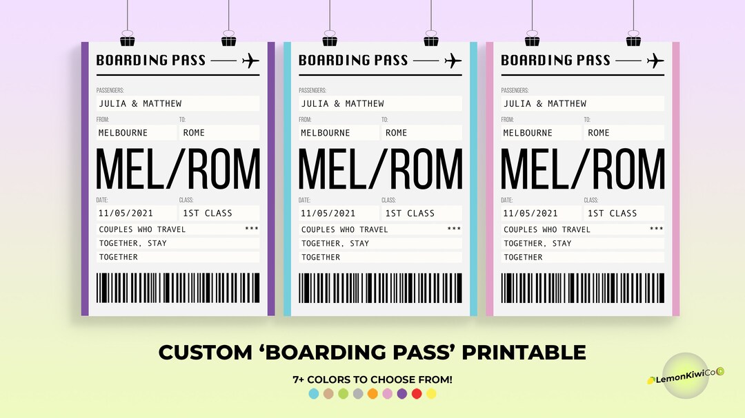 Personalised Boarding Pass Digital Print, Custom Flight Ticket ...