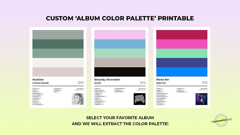 Personalised Custom 'album Color Palette' Printable - Etsy