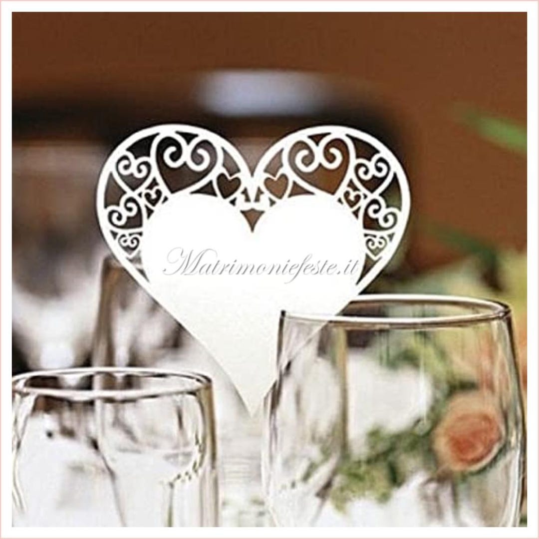 10 Perforated Heart Place Cards for Glasses – Pack of 10, Wedding ...