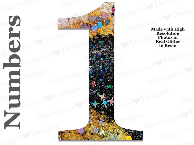 Black and Gold Glitter Resin Alphabet, Numbers & Symbols Clipart Design ...
