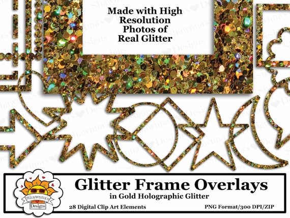 Gold Holographic Glitter Frame Overlays 28 Digital Clip Art | Etsy