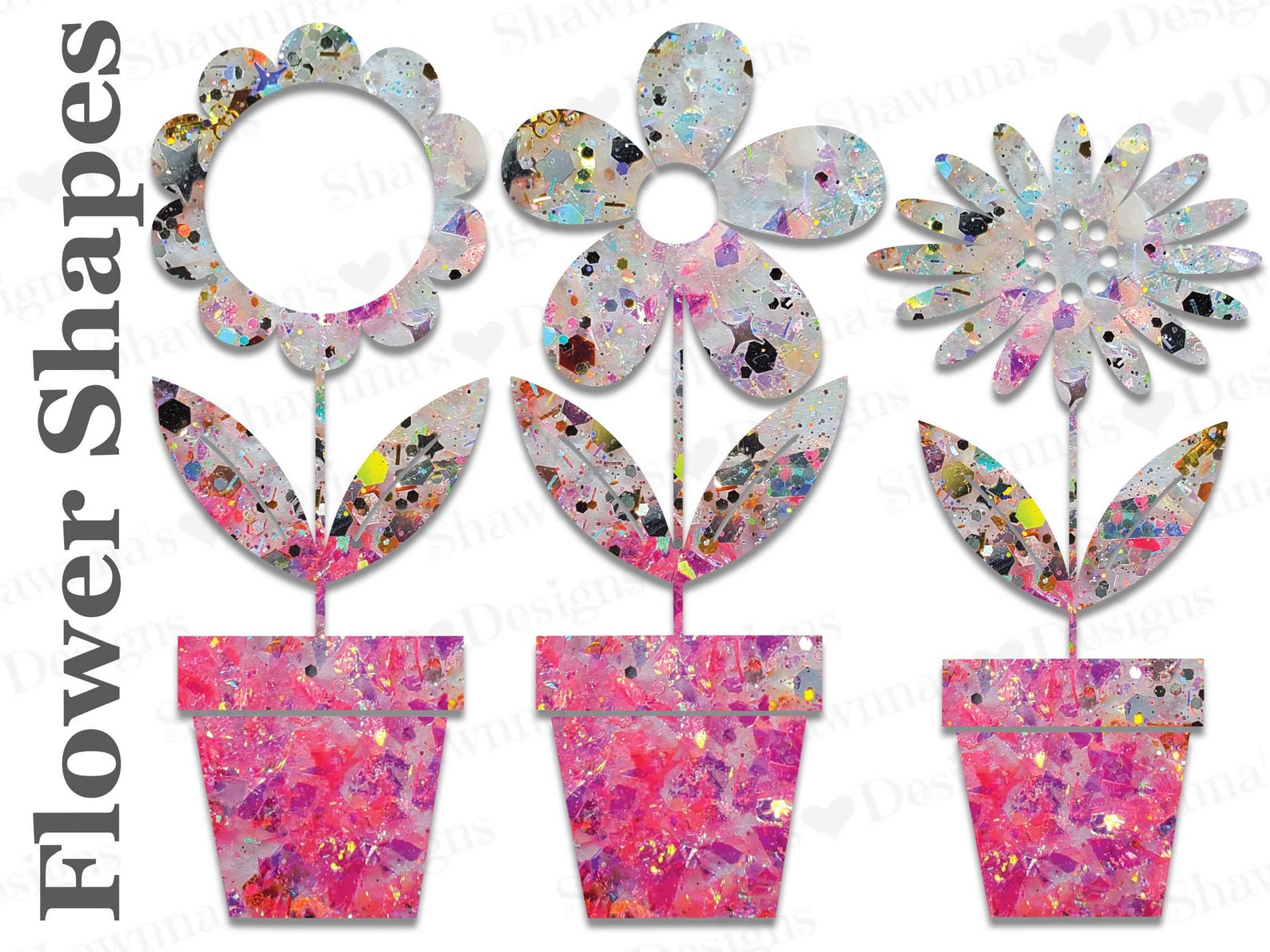 Pink and Gold Glitter Resin Flower Shapes Clipart Overlays Design ...