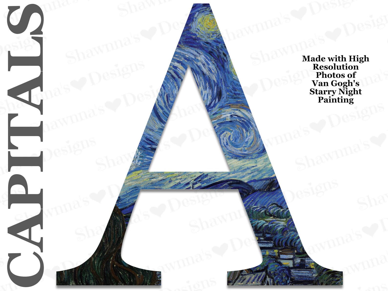 Van Gogh Starry Night Alphabet, Numbers & Symbols Clipart Overlays ...