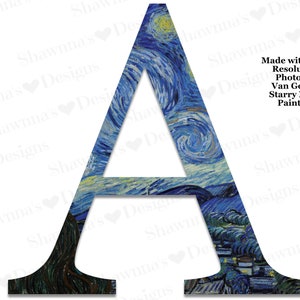 Van Gogh Starry Night Alphabet, Numbers & Symbols Clipart Overlays ...