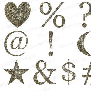 Gold Glitter Alphabet, Numbers & Symbols Clipart - Etsy