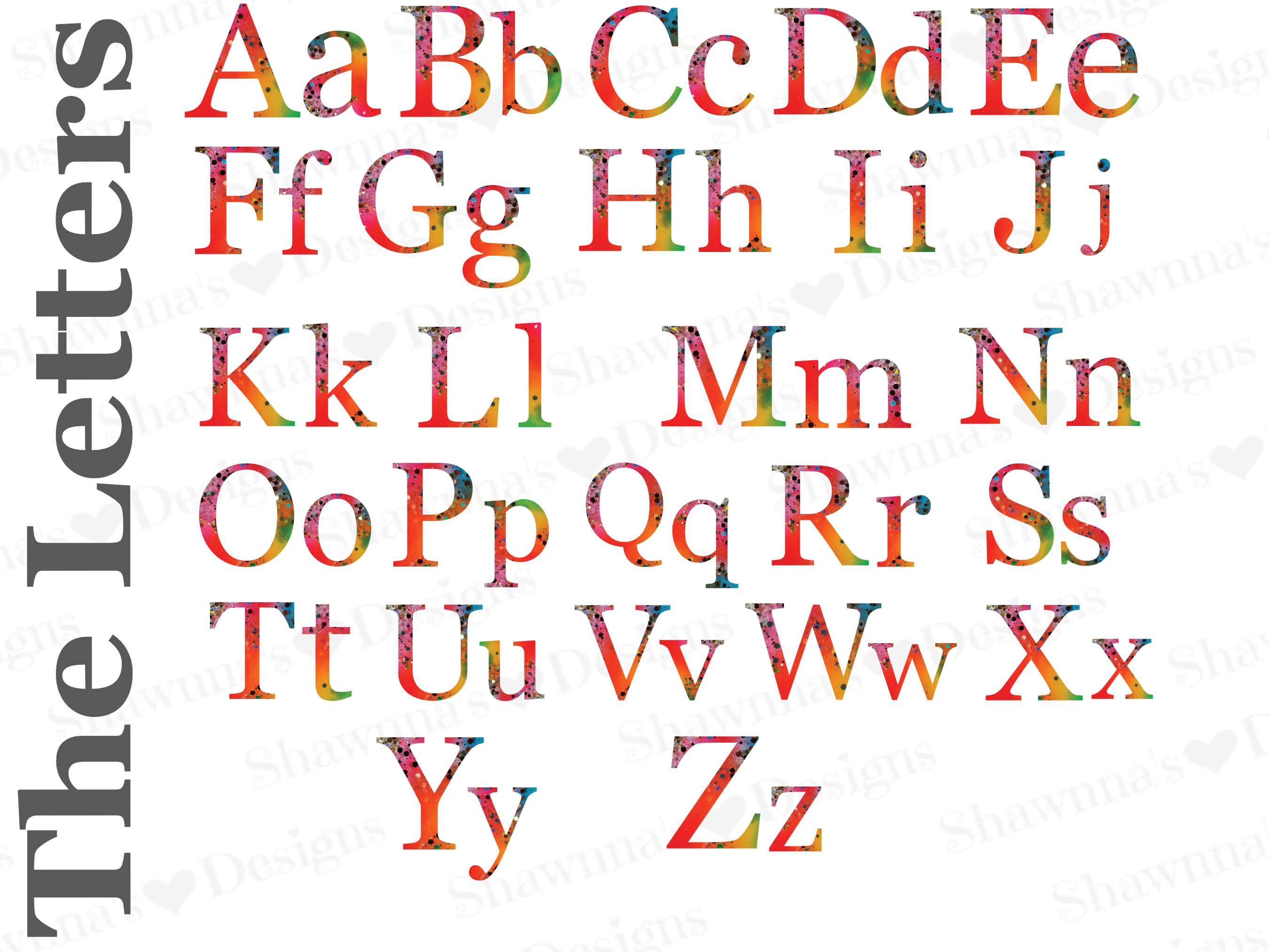 Neon Rainbow Glitter Resin Alphabet, Numbers & Symbols Clipart Overlays ...