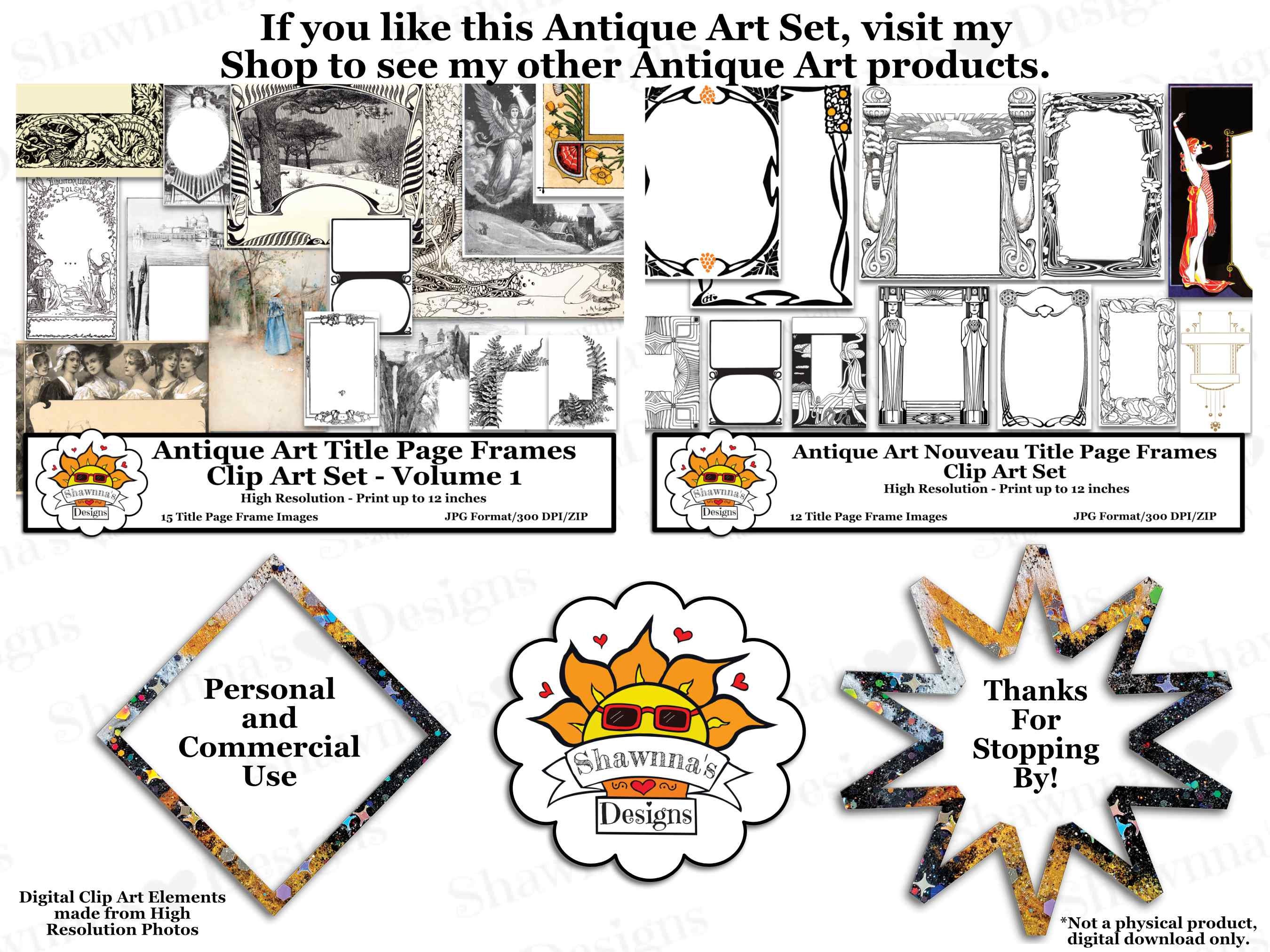Antique Art Title Page Frames – Clip Art Set – Volume 2 - KDP Bundle - Etsy
