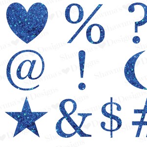 Blue Holographic Glitter Alphabet, Numbers & Symbols Clipart - Etsy