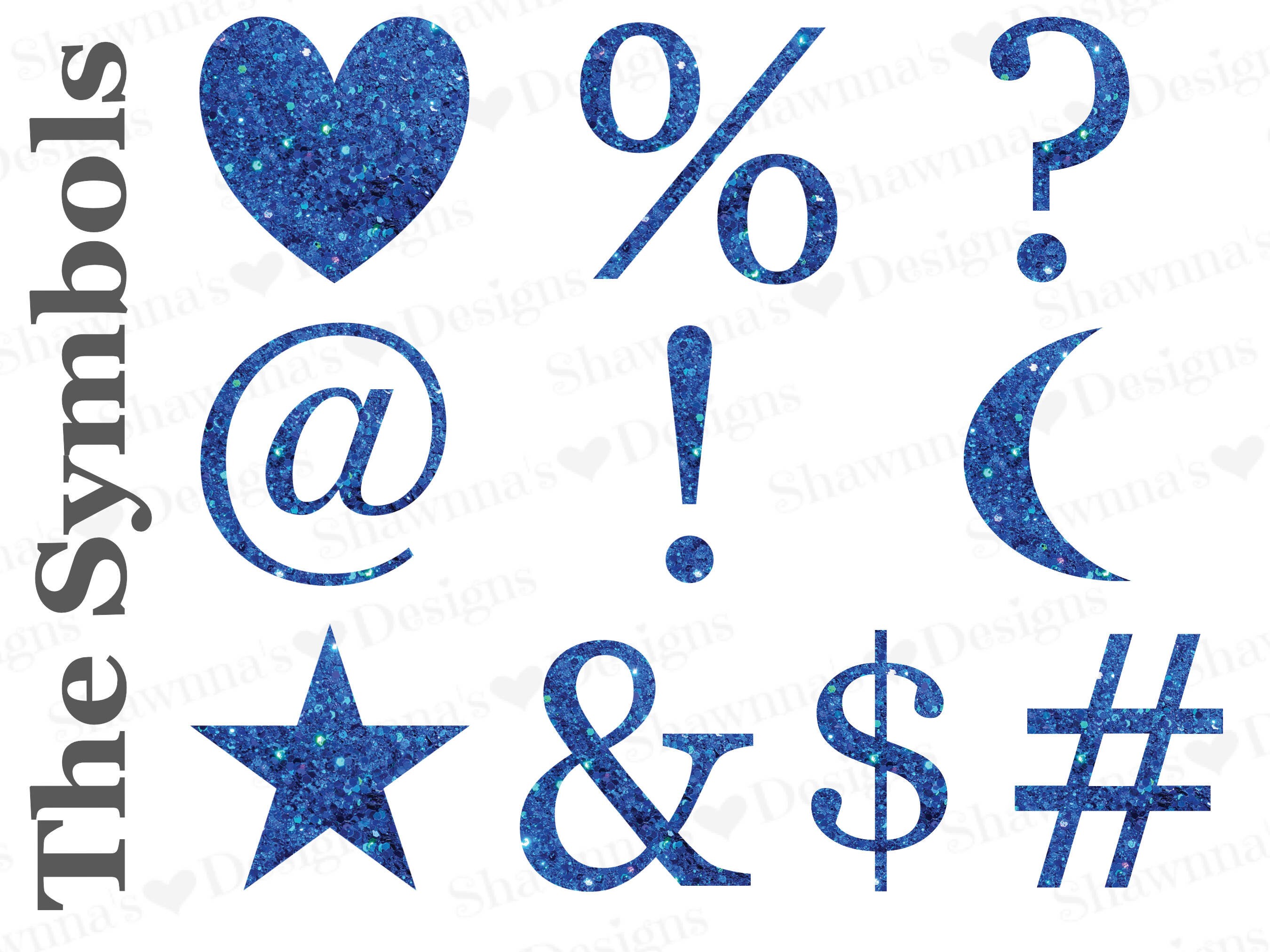 Blue Holographic Glitter Alphabet, Numbers & Symbols Clipart - Etsy