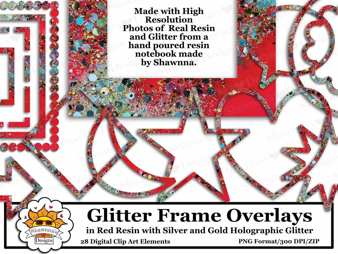 Red Resin Glitter Frame Overlays – 28 Digital Clipart Elements - Etsy