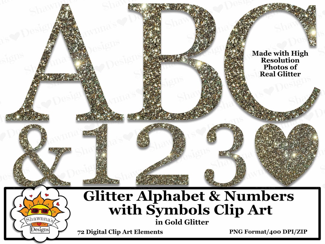 Gold Glitter Alphabet, Numbers & Symbols Clipart - Etsy