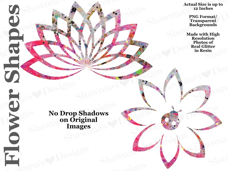 Pink and Gold Glitter Resin Flower Shapes Clipart Overlays Design ...