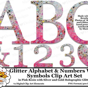 Pink and Gold Glitter Resin Alphabet, Numbers, & Symbols Clipart ...