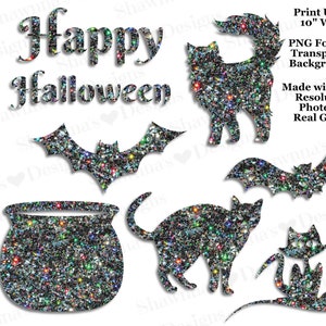 Halloween Clip Art Black Glitter PNG Bundle - Instant Download for ...