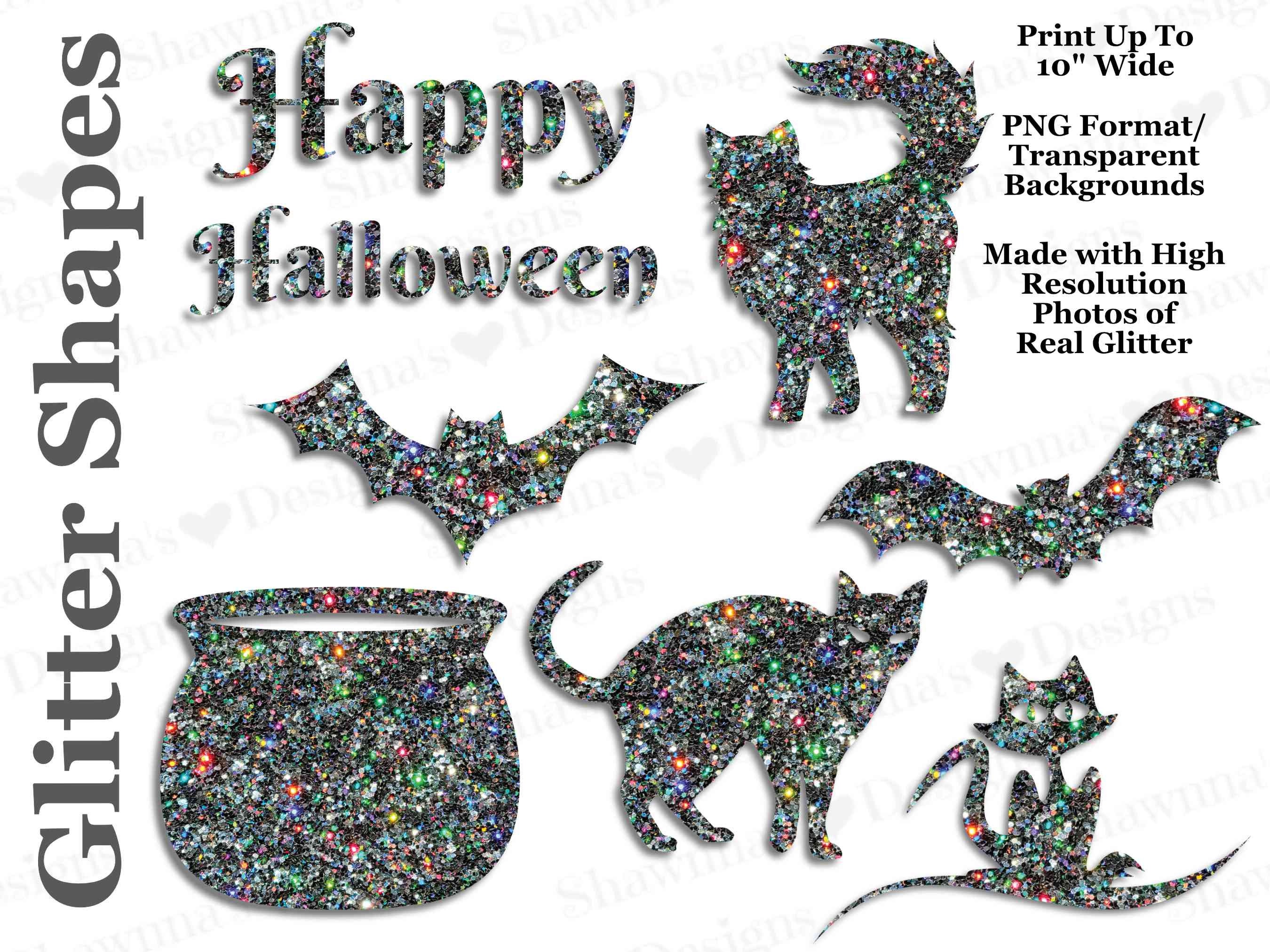 Halloween Clip Art Black Glitter PNG Bundle - Instant Download for ...