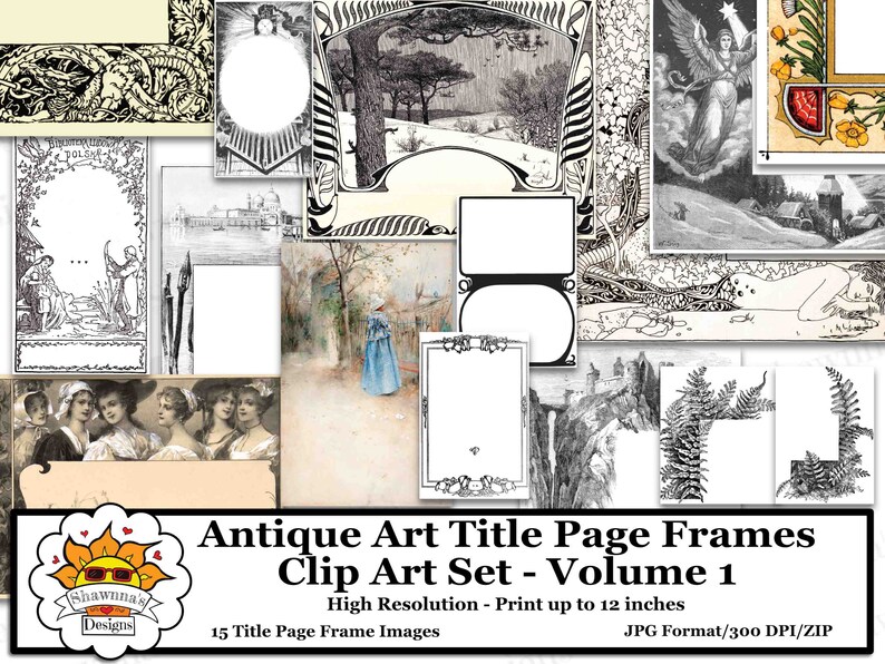 Antique Art Title Page Frames - Clip Art Set – Volume 1 - KDP Interior ...