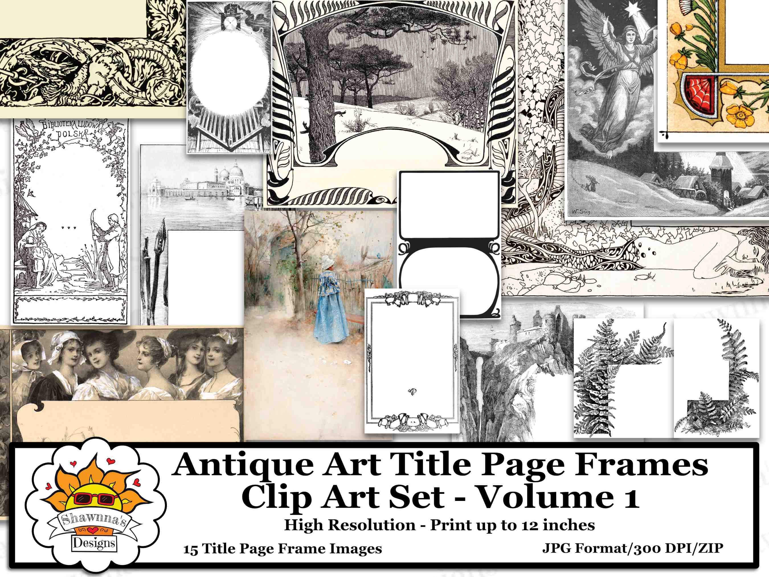 Antique Art Title Page Frames - Clip Art Set – Volume 1 - KDP Interior ...