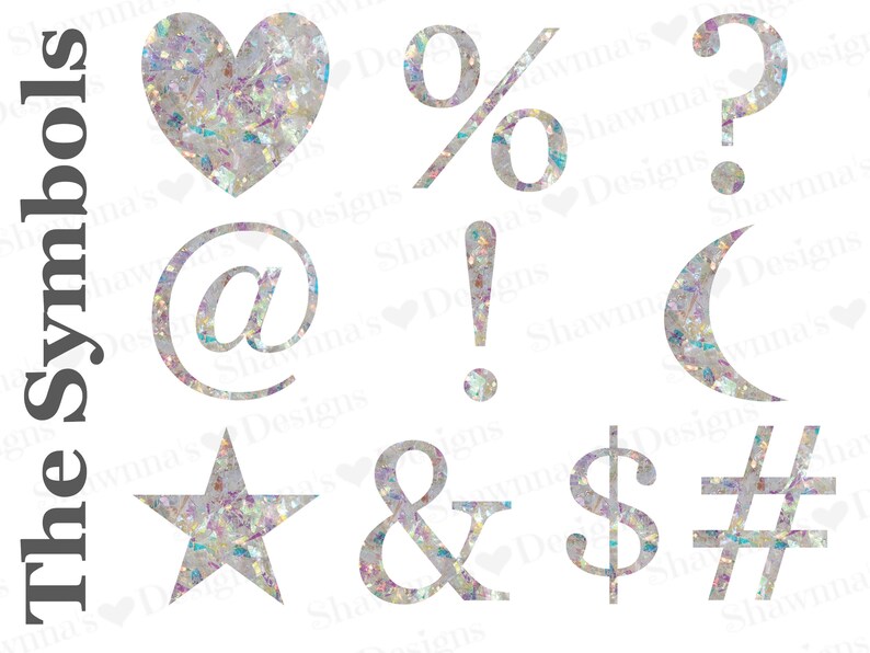 Rainbow Glitter Alphabet, Numbers & Symbols Clipart - Etsy