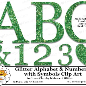 Green Chunky Iridescent Glitter Alphabet, Numbers & Symbols Clipart - Etsy