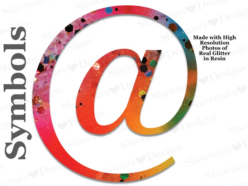 Neon Rainbow Glitter Resin Alphabet, Numbers & Symbols Clipart Overlays ...