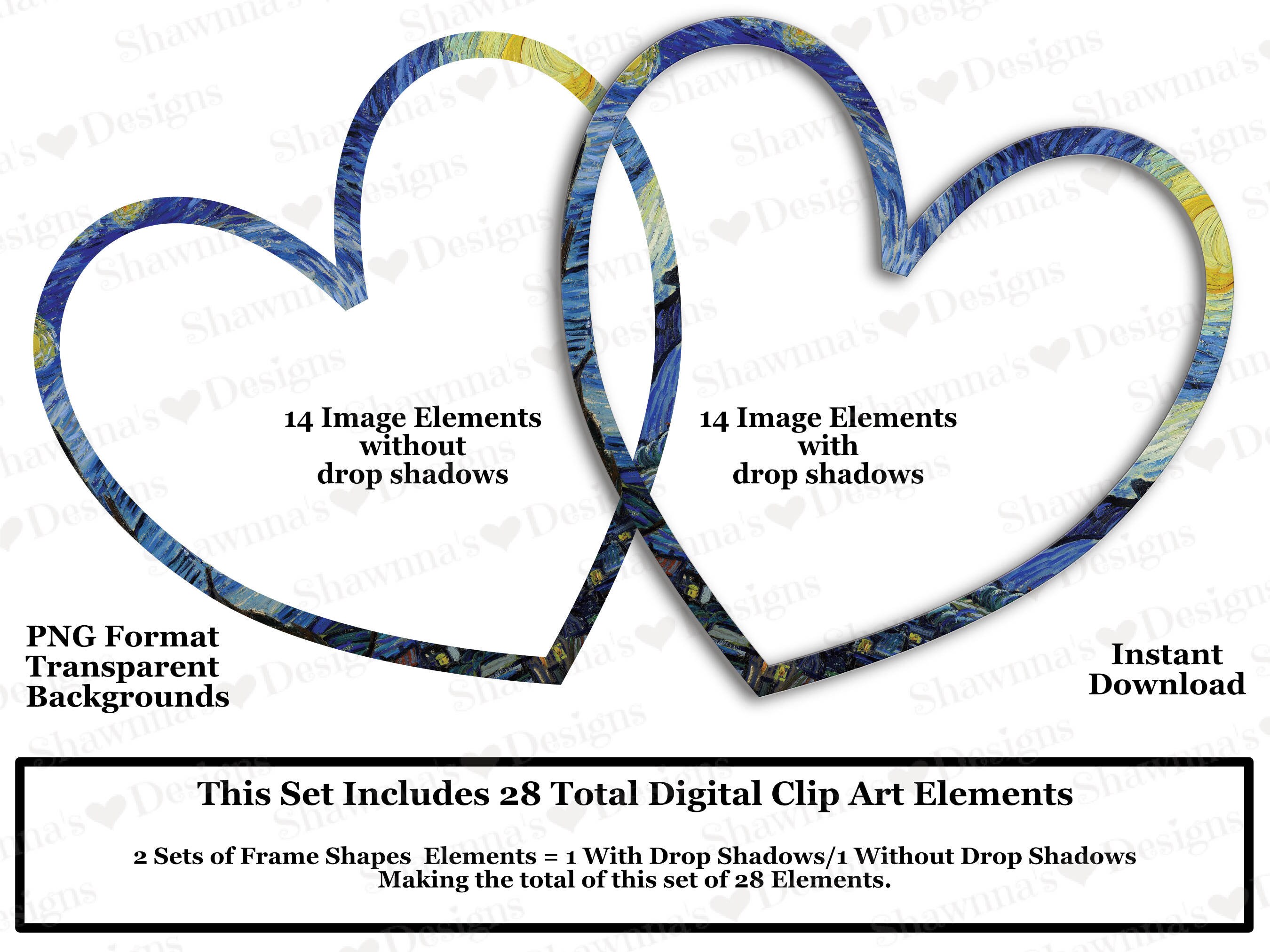 Van Gogh Starry Night Frames Clipart Overlays Design Elements Set - Etsy