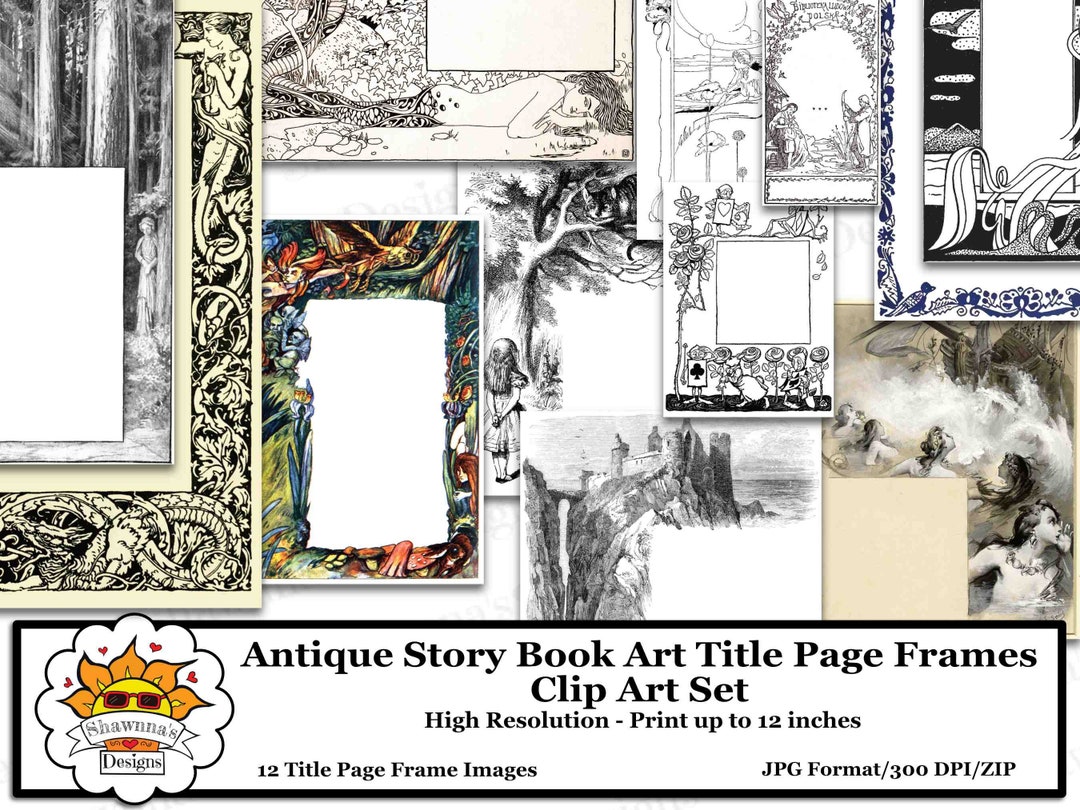 Antique Story Book Art Title Page Frames - Clip Art Set - KDP Bundle - Etsy